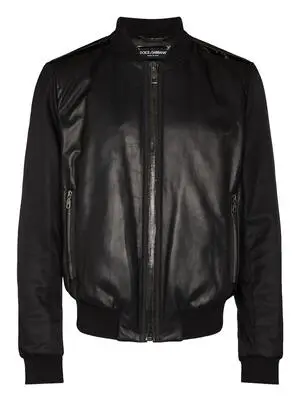 Dolce & Gabbana Panelled Leather Bomber Jacket - Black
