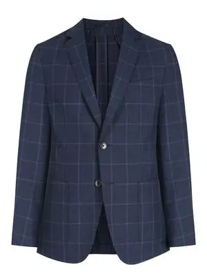 BOSS Checked Wool Blazer - Blue