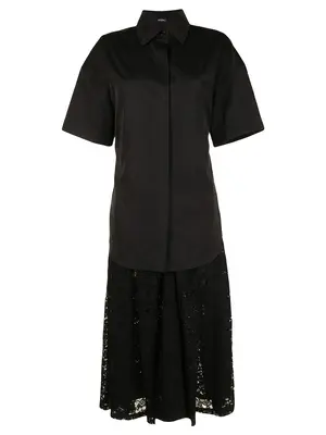 Goen.j Shirt-layered Pleated Lace Dress - Black