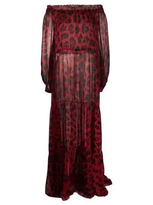 Philipp Plein Leopard-print Off-shoulder Maxi Dress - Red