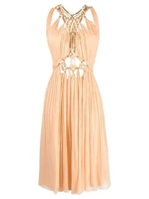 Alberta Ferretti Beaded Metallic-thread Dress - Neutrals