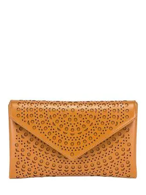 Alaïa Oum 20 Leather Laser Cut Clutch - Tan Clair