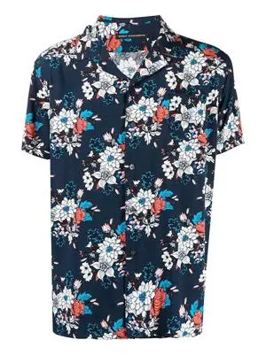 DANIELE ALESSANDRINI Floral-print Short-sleeved Shirt - Blue