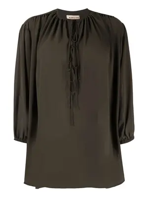 BLANCA VITA Begonia Lace-up Blouse - Green