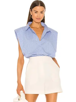 Bardot Stripe Shoulder Pad Shirt - Blue Stripe