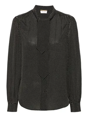 SAINT LAURENT Saint Laurent Pussy-Bow Polka-Dot Blouse