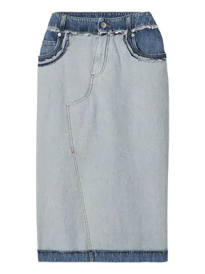 Marni Frayed Denim Midi Skirt - Blue