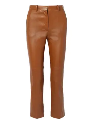 JOSEPH Coleman Leather Slim-fit Pants Brown