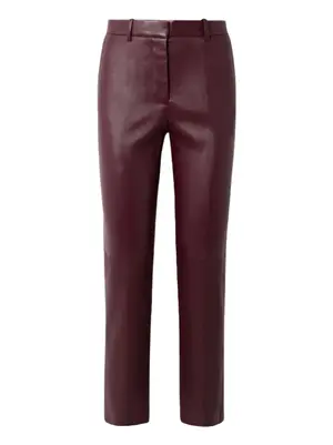 JOSEPH Coleman Leather Slim-fit Pants Burgundy