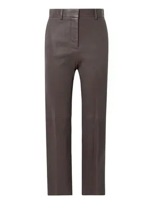 JOSEPH Coleman Leather Slim-fit Pants Mushroom