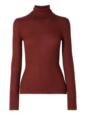 Gabriela Hearst Peppe Ribbed Cashmere And Silk-Blend Turtleneck Sweater Burgundy