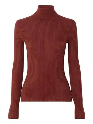 Gabriela Hearst Peppe Ribbed Cashmere And Silk-Blend Turtleneck Sweater Orange