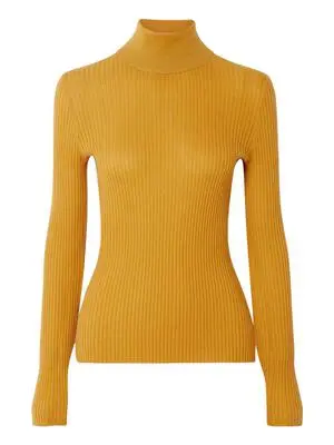 Gabriela Hearst Peppe Ribbed Cashmere And Silk-Blend Turtleneck Sweater Yellow