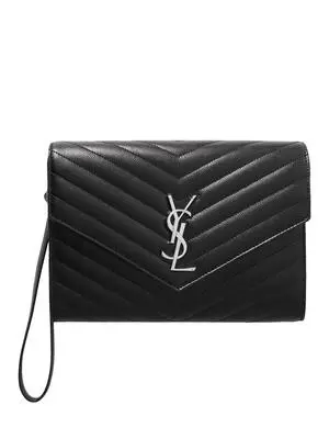 Saint Laurent Monogramme Quilted Textured-leather Pouch - Black