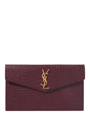 Saint Laurent SAINT LAURENT Uptown Croc-Effect Leather Pouch Red