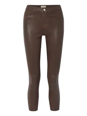 L'Agence L'Agence Margot Cropped Coated High-Rise Skinny Jeans Brown