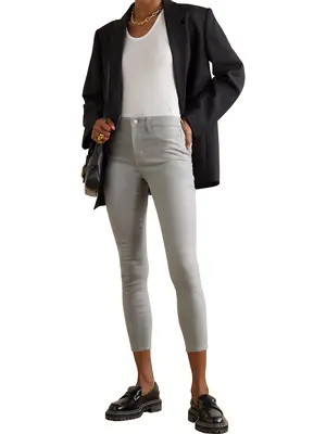 L'Agence L'Agence Margot Cropped Coated High-Rise Skinny Jeans Gray