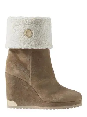 Moncler W Short Suede Wedge Ankle Boots - Brown