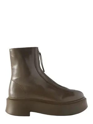 THE ROW The Row Textured-Nubuck Platform Ankle Boots Army Green