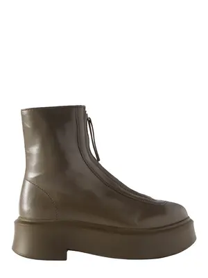 THE ROW The Row Textured-Nubuck Platform Ankle Boots Green
