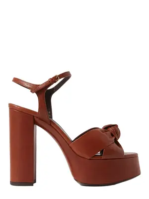 Saint Laurent BIANCA Knotted Leather Platform Sandals Brown