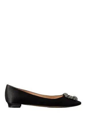 Manolo Blahnik Hangisi Crystal-embellished Satin Flats - Black