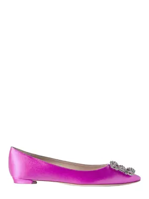 Manolo Blahnik Manolo Blahnik Hangisi Crystal-Embellished Satin Flats Fuchsia