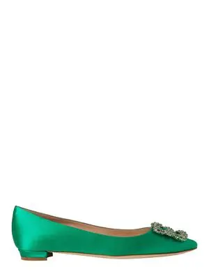 Manolo Blahnik Hangisi Crystal-embellished Satin Flats - Green