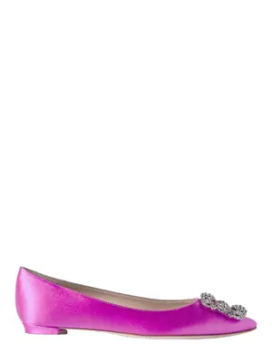 Manolo Blahnik Manolo Blahnik Hangisi Crystal-Embellished Satin Flats Pink