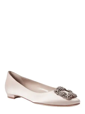 Manolo Blahnik Manolo Blahnik Hangisi Crystal-Embellished Satin Flats Sand