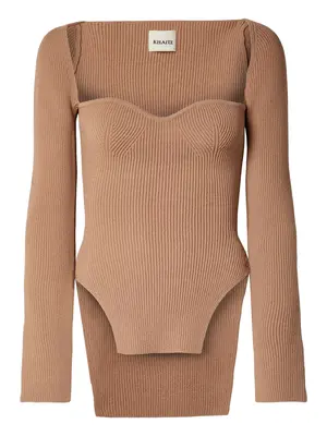 Khaite KHAITE Maddy Ribbed-Knit Sweater Light Brown
