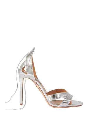 AQUAZZURA Ari 105 Metallic Leather Sandals - Silver