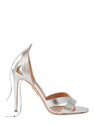 AQUAZZURA Ari 105 Metallic Leather Sandals - Silver