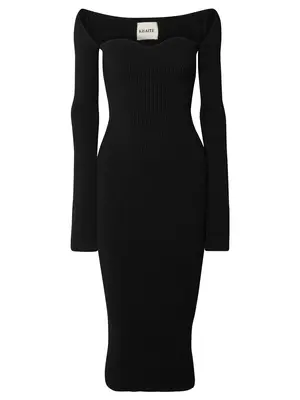 Khaite Beth Ribbed-knit Midi Dress - Black
