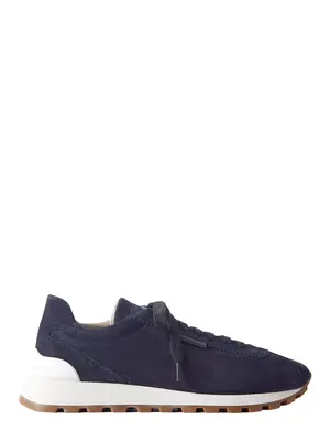 Brunello Cucinelli Bead-Embellished Suede Sneakers Blue