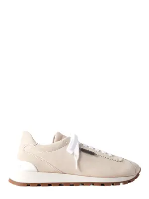 Brunello Cucinelli Bead-Embellished Suede Sneakers Cream