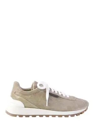 Brunello Cucinelli Bead-embellished Suede Sneakers - Gray