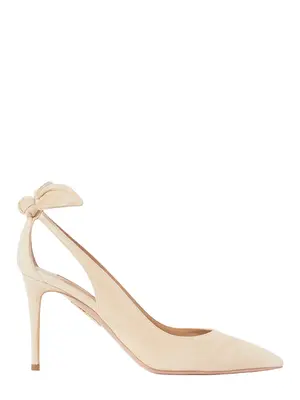 AQUAZZURA Bow Tie 85 Suede Pumps - Neutrals