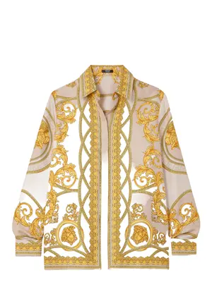 Versace Printed Silk-Twill Shirt Brown