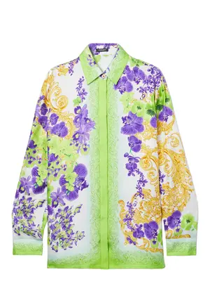 Versace Printed Silk-twill Shirt - Green