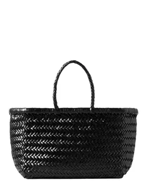 Dragon Diffusion Bamboo Triple Jump Small Woven Leather Tote - Black