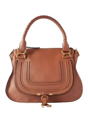 Chloé NET SUSTAIN Marcie Medium Textured-Leather Tote Brown