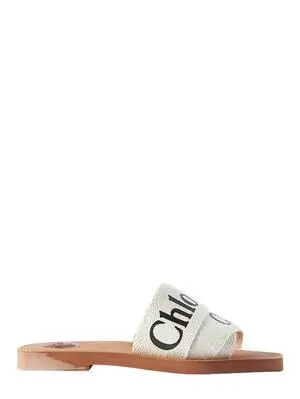 Chloé Woody Logo-print Canvas Slides - White