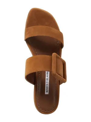 Manolo Blahnik Tituba Buckled Suede Sandals - Brown