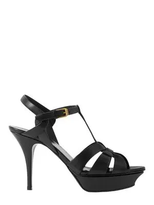 Saint Laurent Tribute Woven Leather Platform Sandals - Black