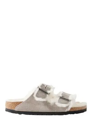 BIRKENSTOCK Birkenstock Arizona Shearling-Lined Suede Sandals Gray