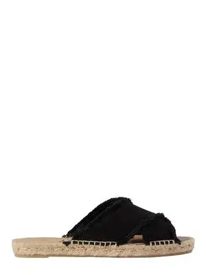 CastaÑer Palmera Frayed Canvas Espadrille Slides Black