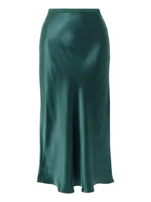 ANINE BING Bar Silk-Satin Midi Skirt Emerald