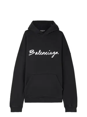 Balenciaga Printed Cotton-jersey Hoodie Black