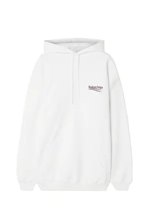 Balenciaga Printed Cotton-jersey Hoodie White
